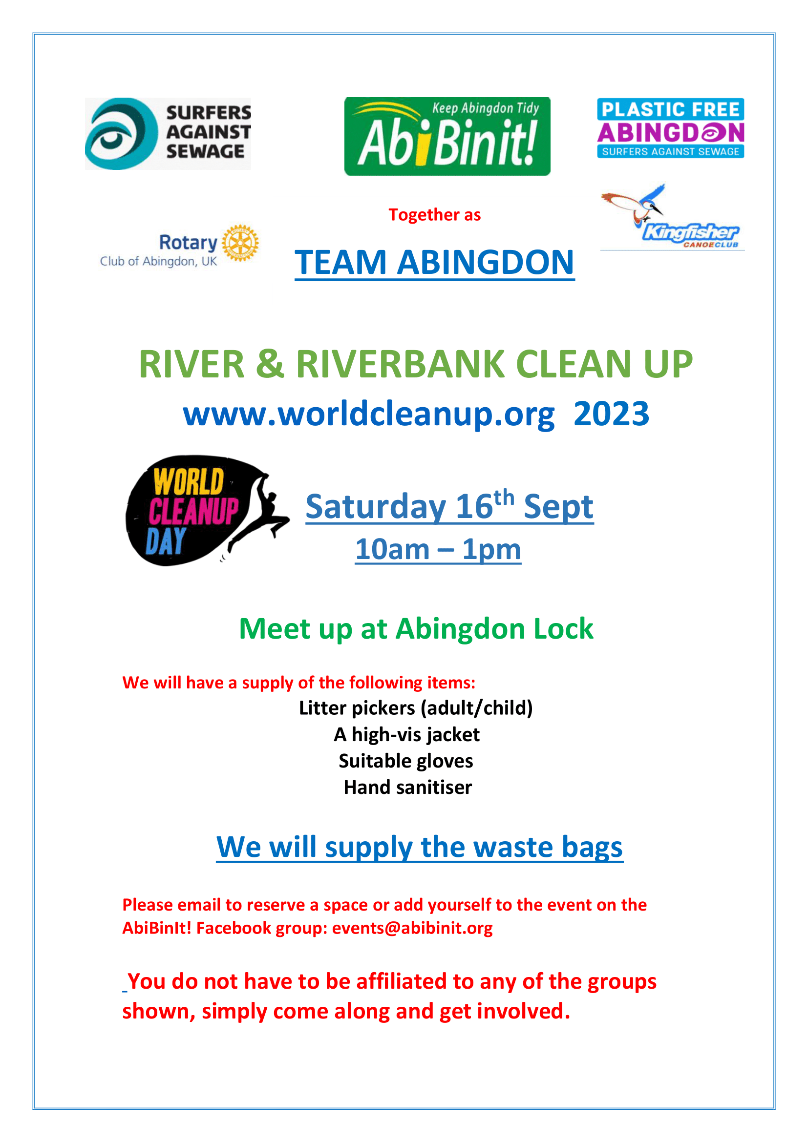 River & River Bank Clean Up – we need your help! – Abingdon Carbon Cutters